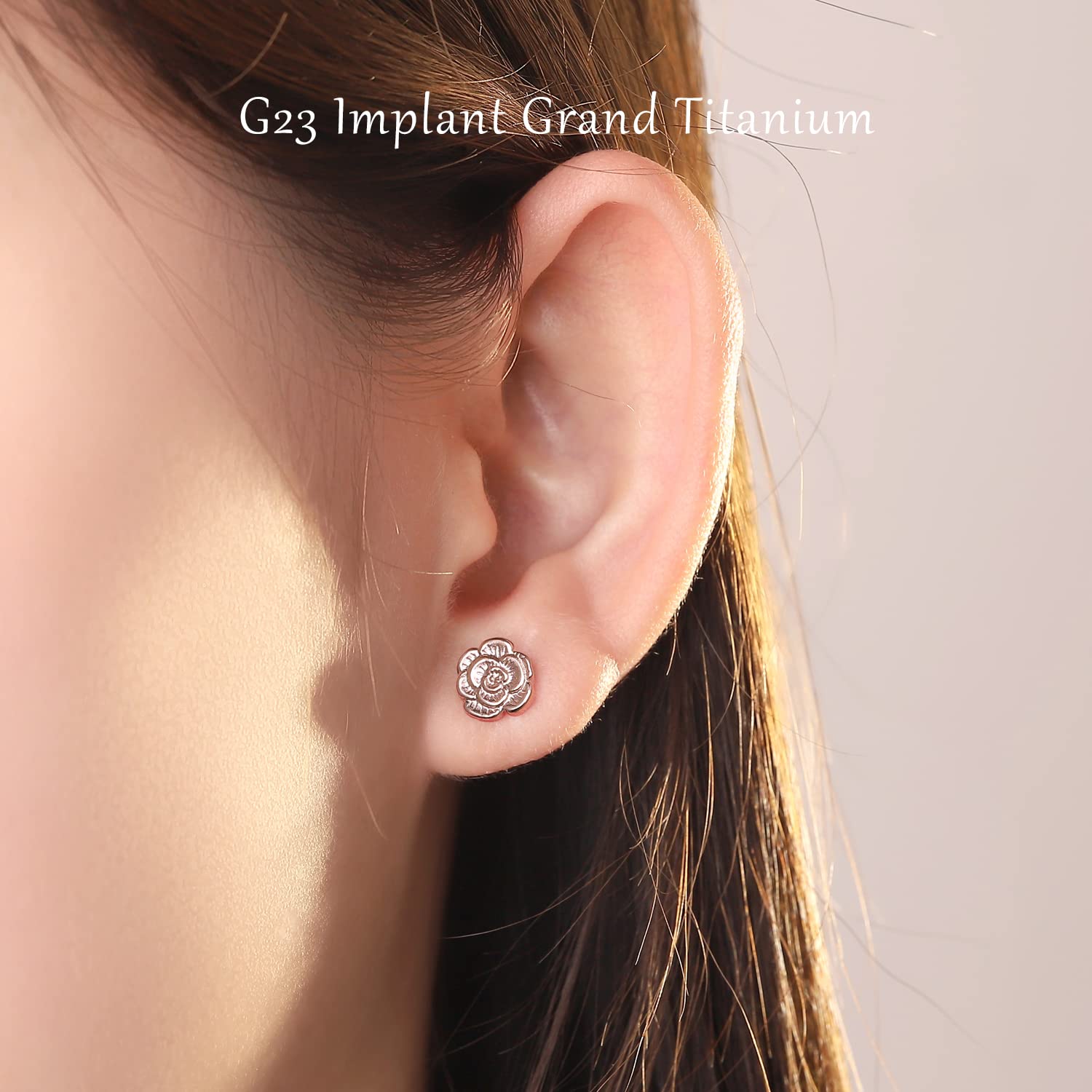 VOJO Implant Grade G23 Titanium Stud Earrings for Sensitive Ears Post Pierced Cartilage Lobe Earring Stud for Women (Rose Gold)