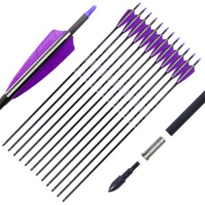 tiger archery 30" carbon hunting arrows archery target practice arrows with 4" natural turkey feathers spine 400 for recurve bow and compound bow(pack of 12) (30inch, purple white)