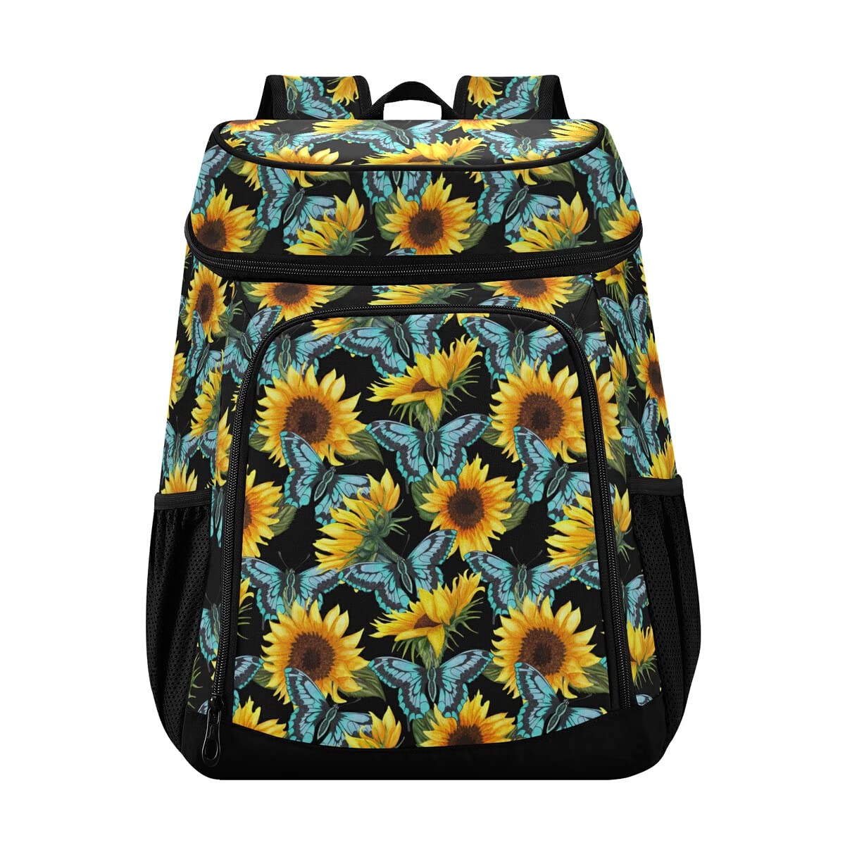 Sunflower Butterflies Cooler Backpack Leakproof Backpack Cooler Insulated Lunch Cooler Bag 30 Cans Camping Coolers for Beach Grocery Shopping Fishing