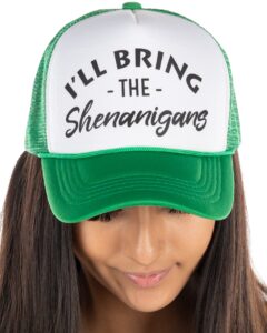 funky junque bridal snapback trucker hat - i'll bring the shenanigans - white/kelly green