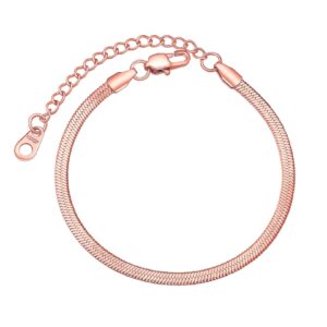 focalook snake chain bracelet rose gold plated 3mm flat herringbone chain bracelets