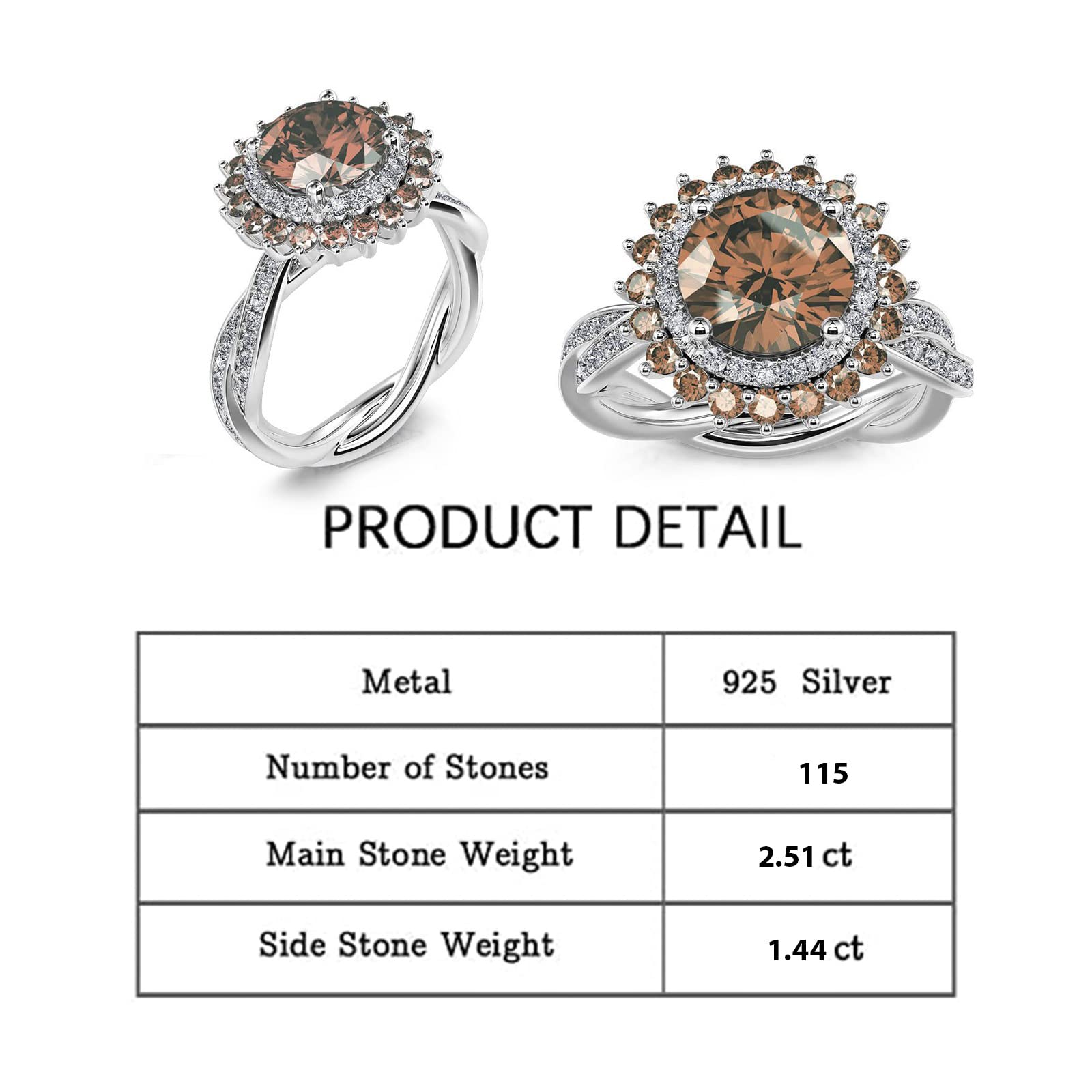 Jeulia Sterling Silver Engagement Fidget Rings Flower Anxiety Rotating Ring for Women Mother's Day Diamond Birthstone Promise Jewelry with Gift Box (Flower, 7)