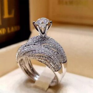 riqingy luxurious diamond couple rings womens fashion zircon ring marriage proposal wedding jewelry teen girls sparkly ring