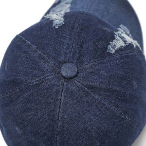 Vintage Distressed Jean Hat, Light Acid Washed Denim, Adjustable Clip for Universal Fit (Blue)