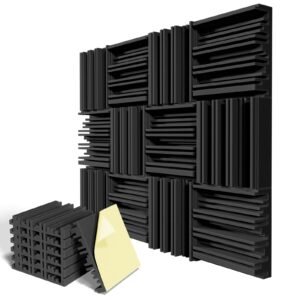 lightdesire 12 pack self-adhesive sound proof foam panels,12 x 12 x 2 inches acoustic foam,high resilience sound proofing padding for wall,sound absorbing panels suitable for home,studio,black