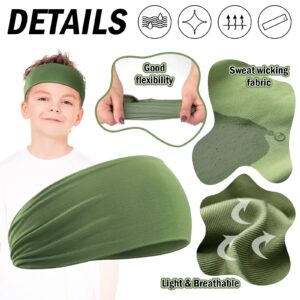 Zhanmai 8 Pieces Boys Headbands Athletic Sweatbands Kids Sports Wicking Headbands Breathable Headbands Elastic Sweat Headband Girls Boys for Football Basketball Running Exercise(Camo and Plain)