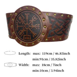 HiiFeuer Viking Embossed Wide Belt, Nordic Faux Leather Armor Belt Knight Corset Belt, LARP Halloween Costume (Brown A)