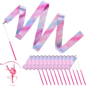 sparkling dance ribbon flash gymnastics ribbon streamers 78.7 inches rhythmic shining silk dance ribbons wand for kids dance streamers pink twirling ribbons (12 pieces)