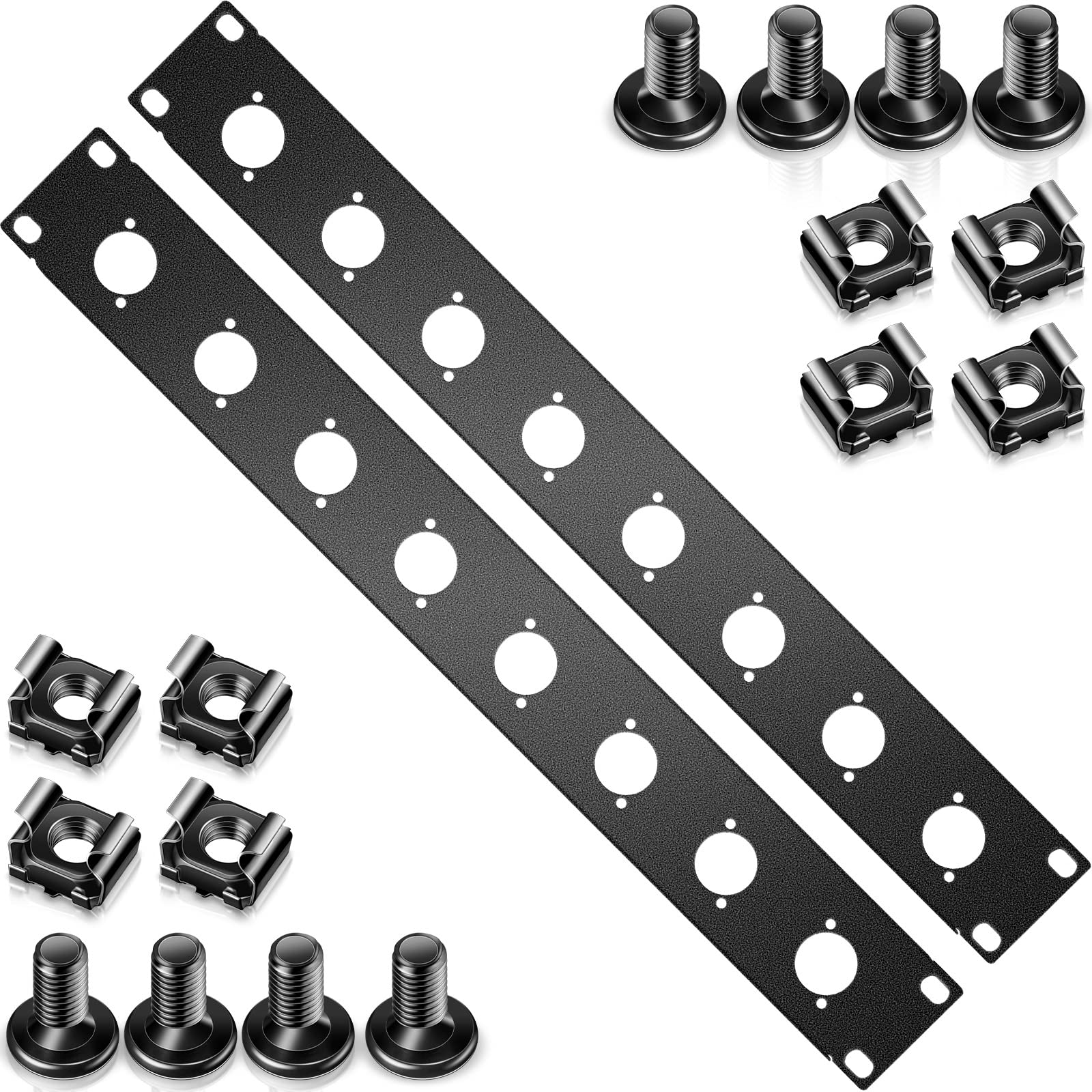 2 Pieces 1U Punched Rack Panels Metal HDMI Rack Mount Panel Connectors Punch out Component Panel for Enclosure Server Computer Equipment Studio, 19 Inch (8D Series)