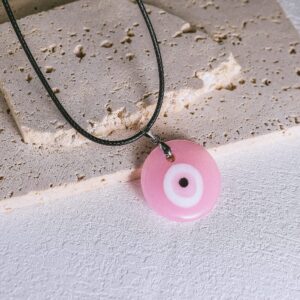 Caiyao Evil Eye Pendant Necklace Glass Leather Rope Chain Turkish Protect Lucky Necklace for Women Men-Pink