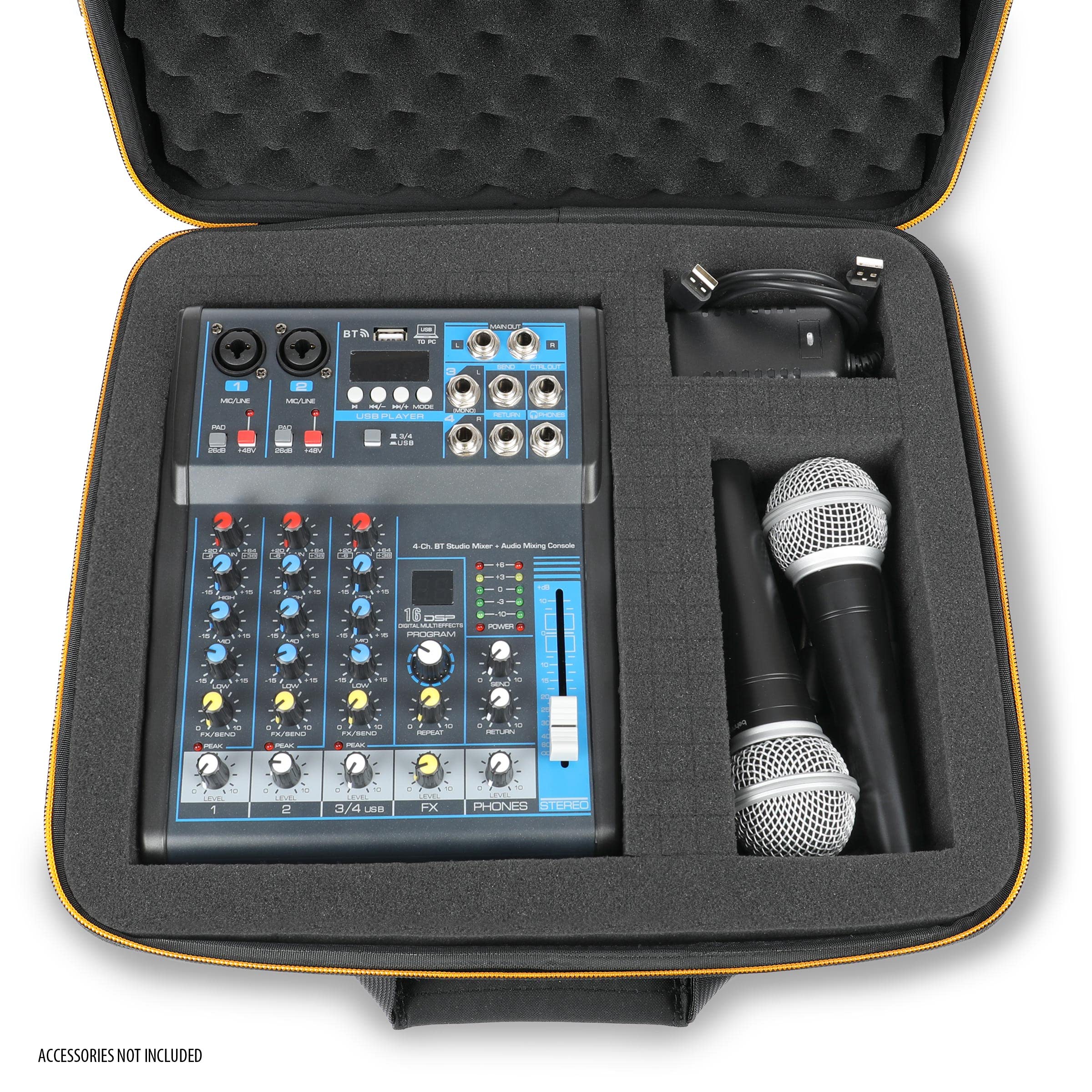 USA Gear Audio Mixer Case - DJ Mixer Audio Bag with Customizable Foam Interior & Durable Exterior Compatible with Yamaha Mixer Mg06X, Behringer XENYX 302USB, ALPOWL Sound Board & More DJ Equipment