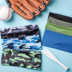 Zhanmai 8 Pieces Boys Headbands Athletic Sweatbands Kids Sports Wicking Headbands Breathable Headbands Elastic Sweat Headband Girls Boys for Football Basketball Running Exercise(Camo and Plain)