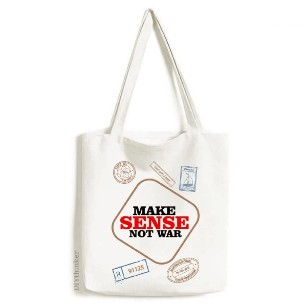 Love Peace World Make Sense Not War Stamp Shopping Ecofriendly Storage Canvas Tote Bag