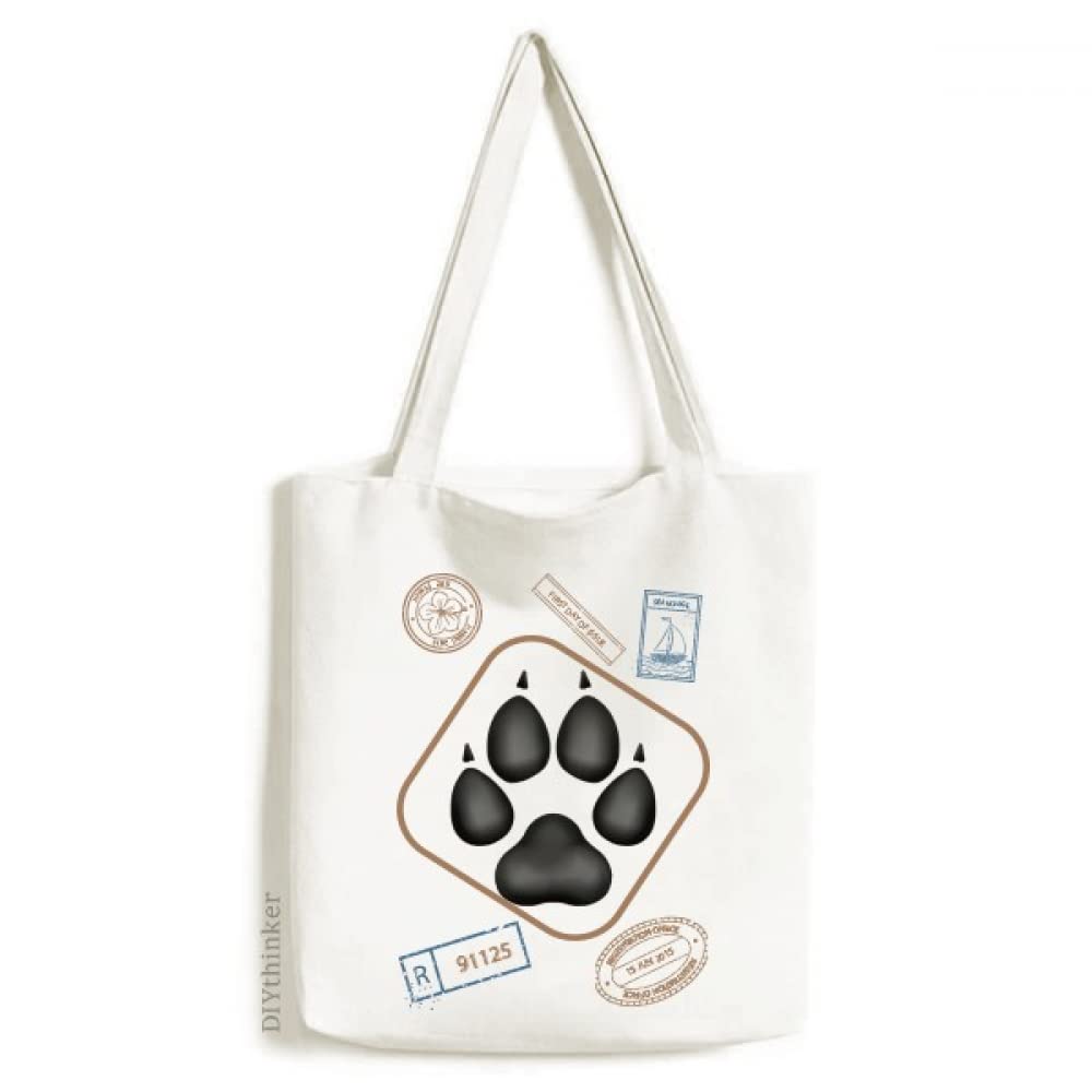 Lovely Dog Claws Black Pattern Stamp Shopping Ecofriendly Storage Canvas Tote Bag