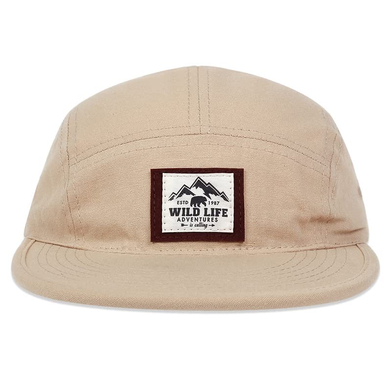 5 Panel Snapback Hats for Men Women Lightweight Vintage Camp Hat Baseball Cap Beige