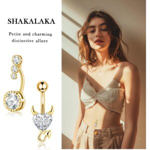 Shakalaka Surgical Steel Belly Button Ring for Women with Cute Butterfly Navel Rings Piercing Jewelry Pack Gold