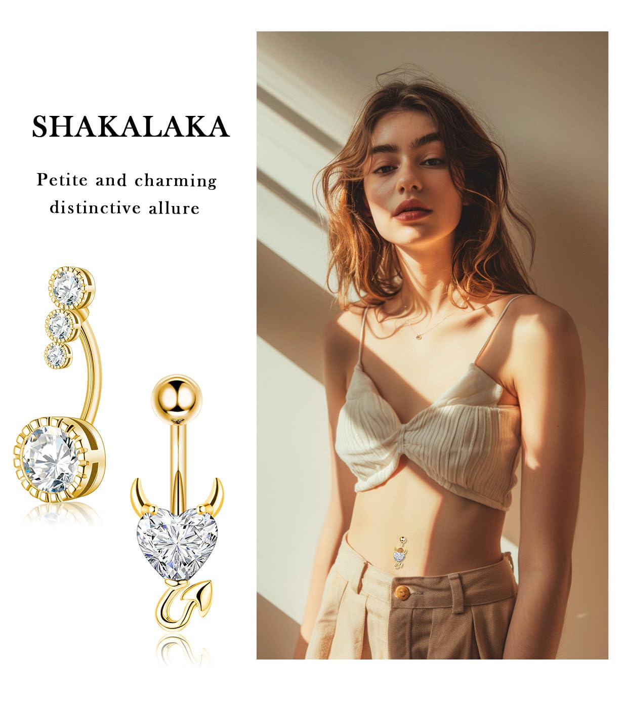 Shakalaka Surgical Steel Belly Button Ring for Women with Cute Butterfly Navel Rings Piercing Jewelry Pack Gold