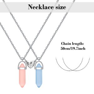 MJartoria BFF Necklace for 2 Crystal Charms Best Friend Necklace Matching Pendant Friendship Necklace for Couples Gifts (Blue+Pink, Matching Heart)