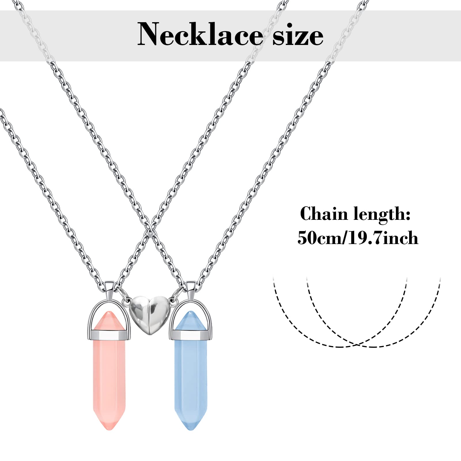 MJartoria BFF Necklace for 2 Crystal Charms Best Friend Necklace Matching Pendant Friendship Necklace for Couples Gifts (Blue+Pink, Matching Heart)