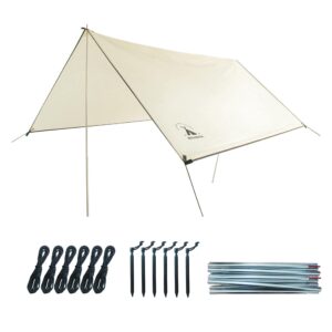 intermission camping tarp and pole kit, 10 * 10ft, waterproof, lightweight for camping,camping tarp with poles,waterproof camping tarp, backpacking, outdoor, picnic, sunshade,ultralight aluminum pole