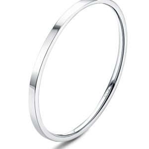 MILACOLATO S925 Sterling Silver Rings for Women Men 18K White Gold Plated Stackable Statement Thin Plain Thumb Ring High Polished Wedding Band Ring Comfort Fit Size 8, 1mm