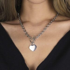 avanlin heart toggle necklace silver stainless steel pendant choker charm necklaces cable chain jewelry for women girls