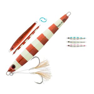 deep water fast slow metal lead jig slow pitch jigging saltwater fishing lures 4 colors glow, 40g/80g/120g/160g/200g (red, 80g)