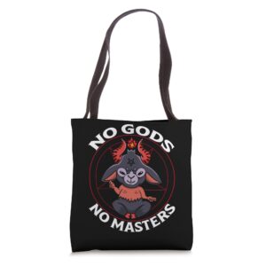 no gods no masters baphomet pentagram atheist satanism tote bag