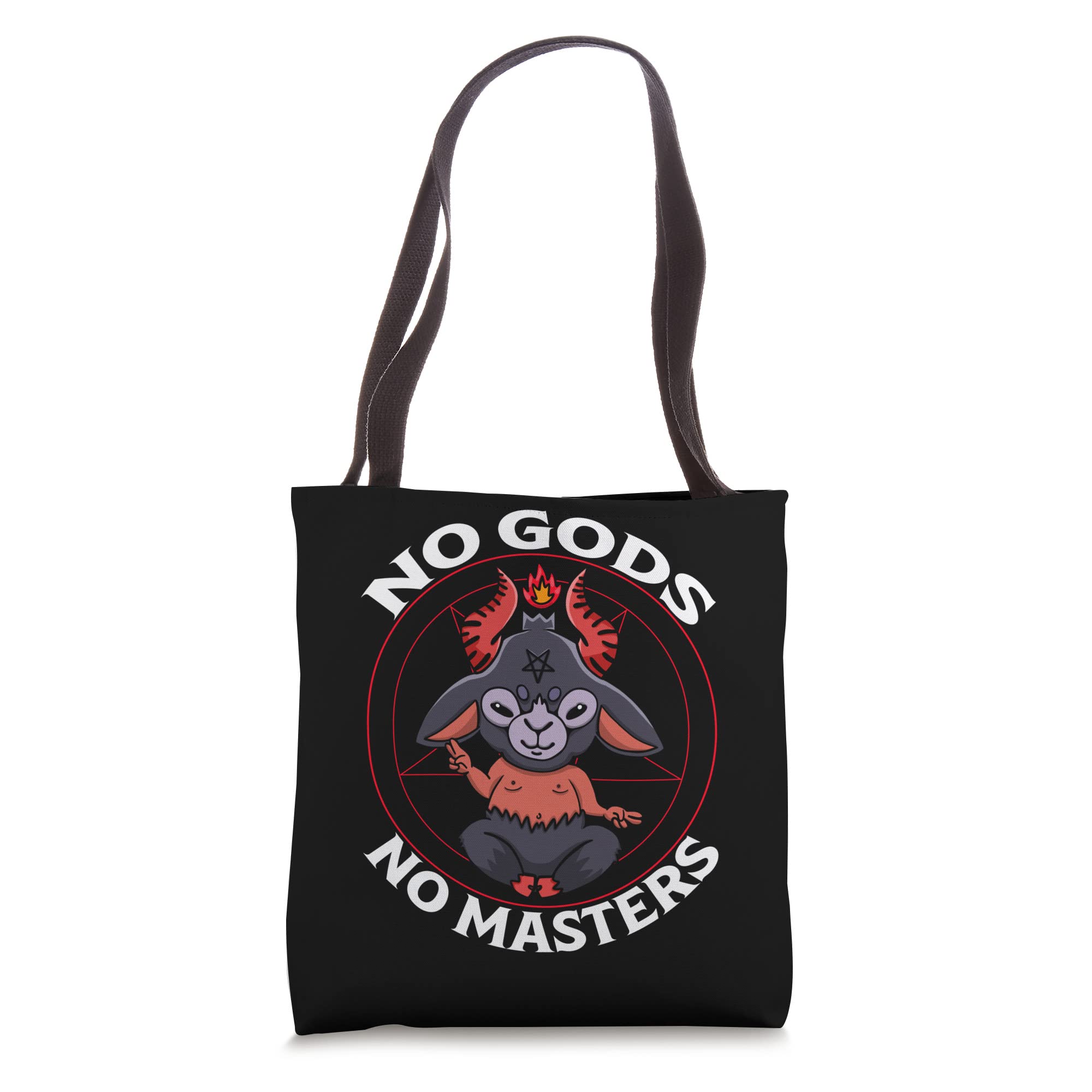 No Gods No Masters Baphomet Pentagram Atheist Satanism Tote Bag