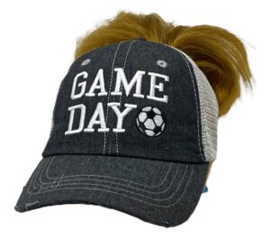 cocomo soul womens soccer mom hat | soccer game day hat | soccer messy bun cap | soccer mom gift dark grey