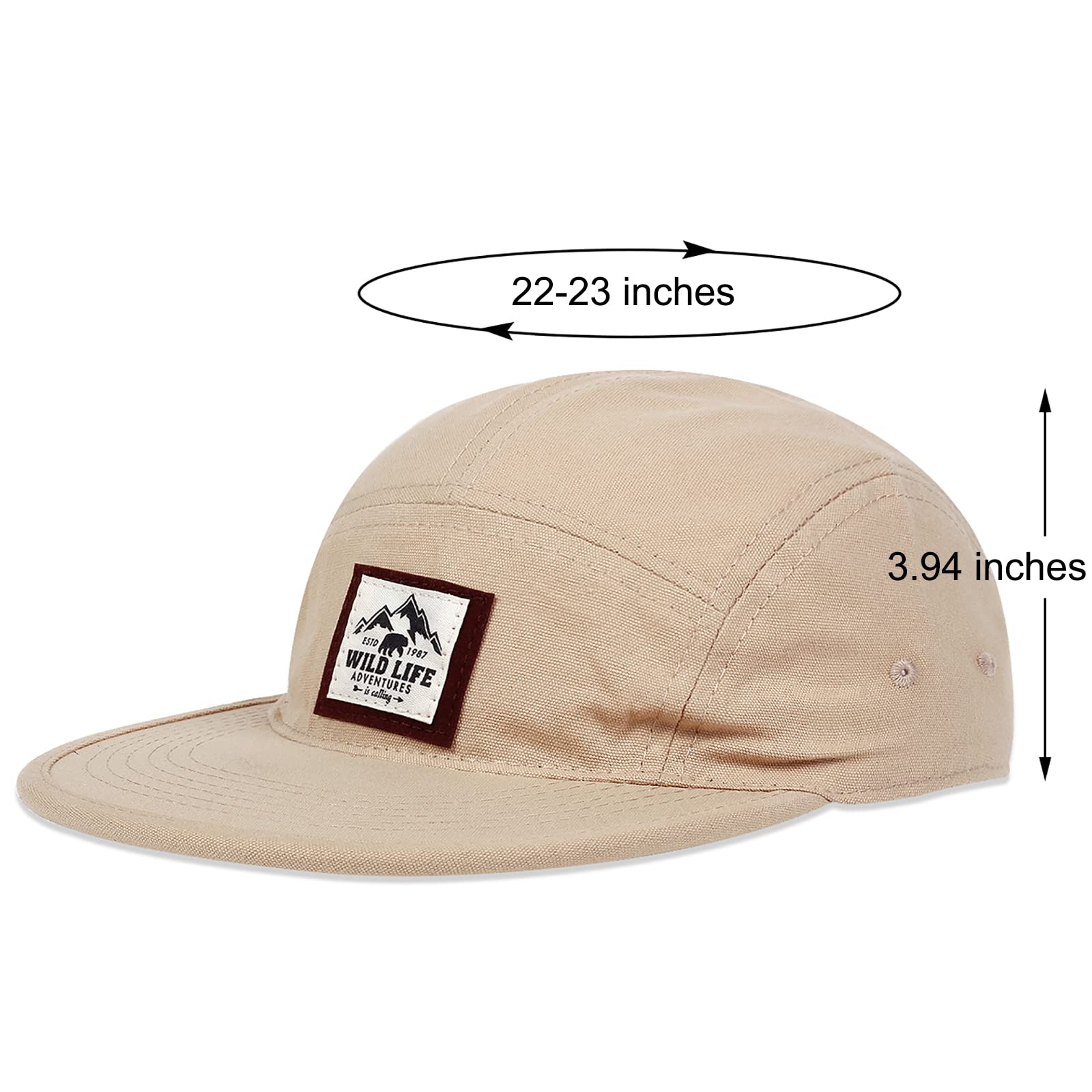 5 Panel Snapback Hats for Men Women Lightweight Vintage Camp Hat Baseball Cap Beige