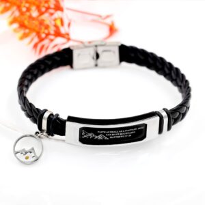 Uloveido Braided Leather Bracelet Engraved Faith Small AS A Mustard Seed Can Move Mountains Matthew 17:20 (Round Mountain Seed)