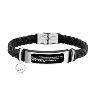 uloveido braided leather bracelet engraved faith small as a mustard seed can move mountains matthew 17:20 (round mountain seed)