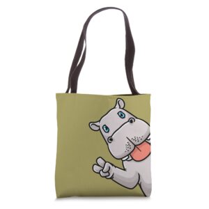 hippo from side peace sign hippopotamus men women teens tote bag