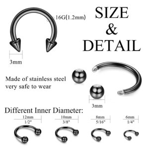 Drperfect Septum Jewelry 16G 14G 6MM 8MM 10MM 12MM Stainless Steel Silver Rose Gold Black Horseshoe Septum Nose Ring for Women Men Septum Piercing Jewelry