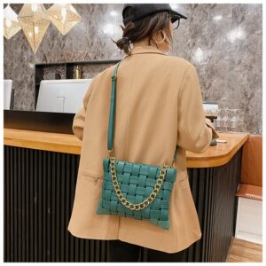 YP Women Large Crossbody Bag Woven Envelope Purses Pu Leather Shoulder Handbags (B-Green)