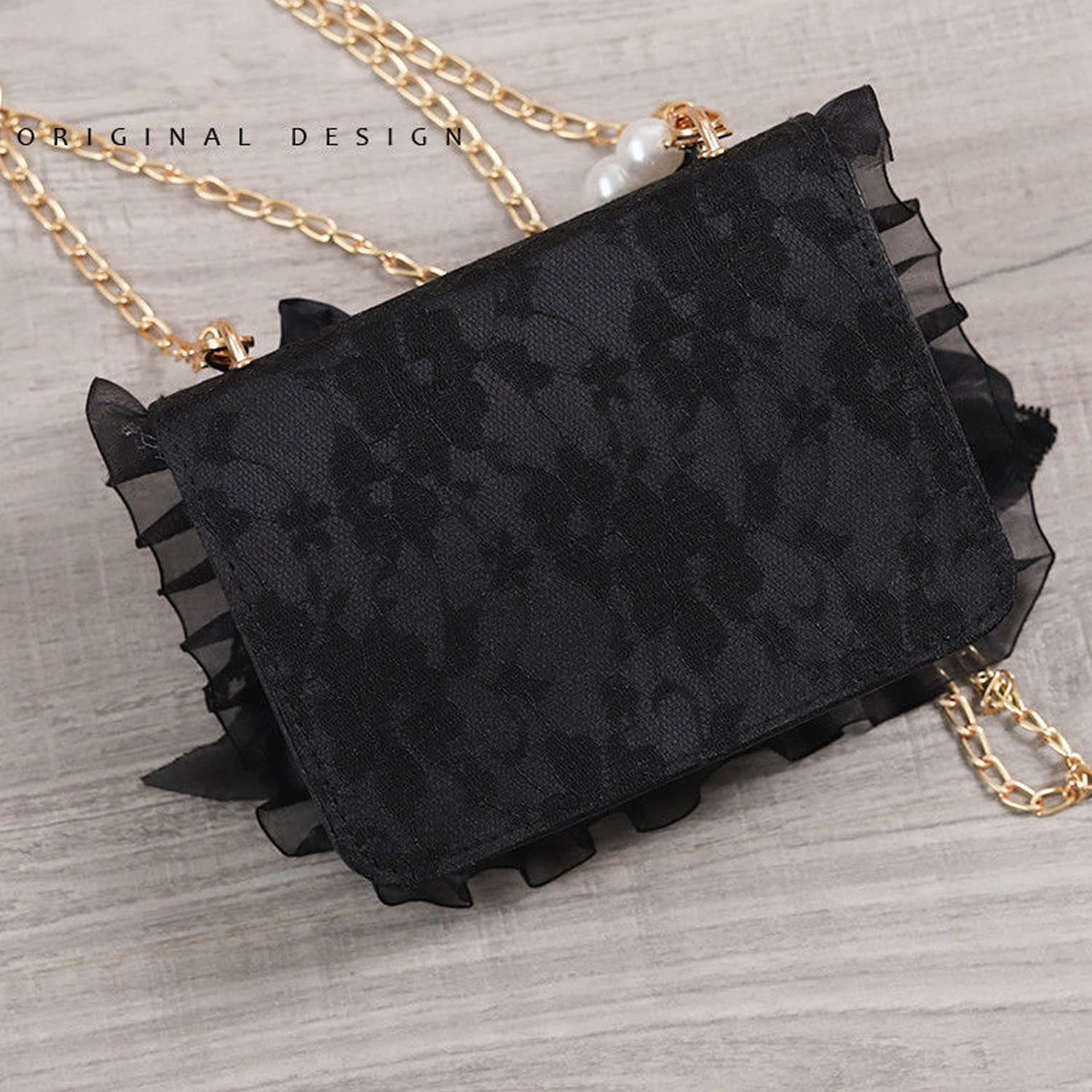 JIAJIA B01 Women's Purses Handbags Envelope Clutch Bags Tassel Lace Flowers Wedding Evening Bag,Black