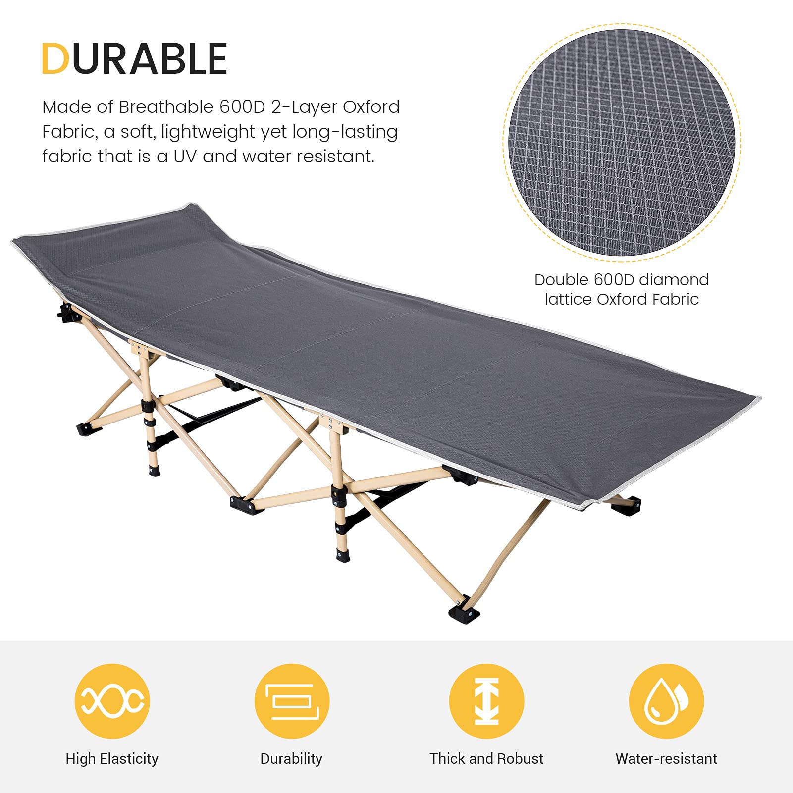 S.Y. Folding Camping Cot for Adult, Portable Folding Bed Suitable Camping Cot for Camping Office Use, Outdoor Marching Recliner, Escort Bed, Grey.