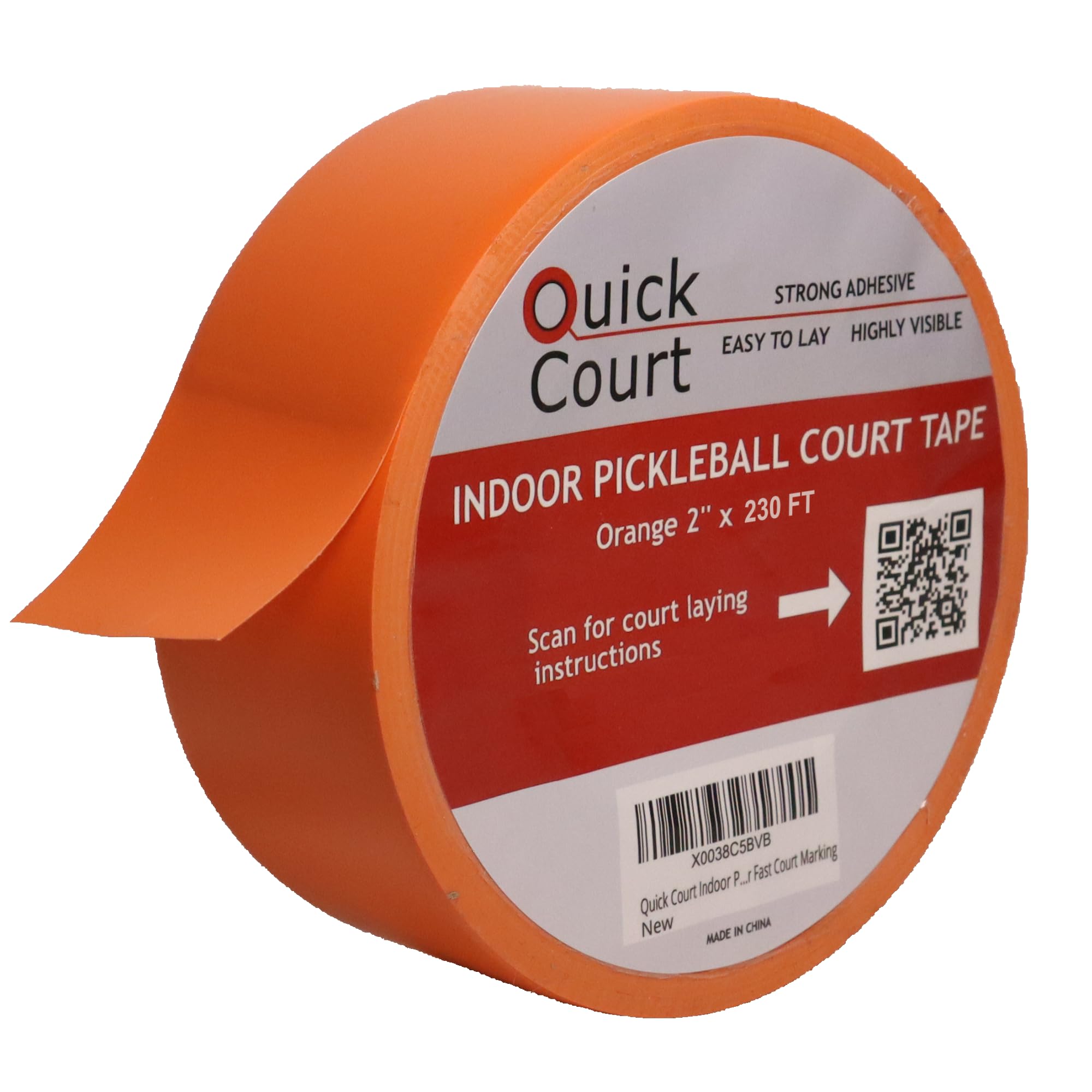 Quick Court Indoor Pickleball Court Tape, The Complete Pickleball Court Marking Kit - 2'' x 230FT, Pickleball Court Marking Tape with Instructions Included for Fast Court Marking (Orange)