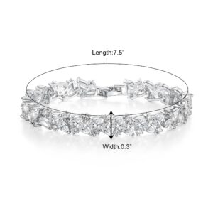 Crysdue Marquise Cubic Zirconia Wedding Bridal & Prom Tennis Bracelets for Brides Bridesmaids, Silver Plated Bracelet Gifts for Women