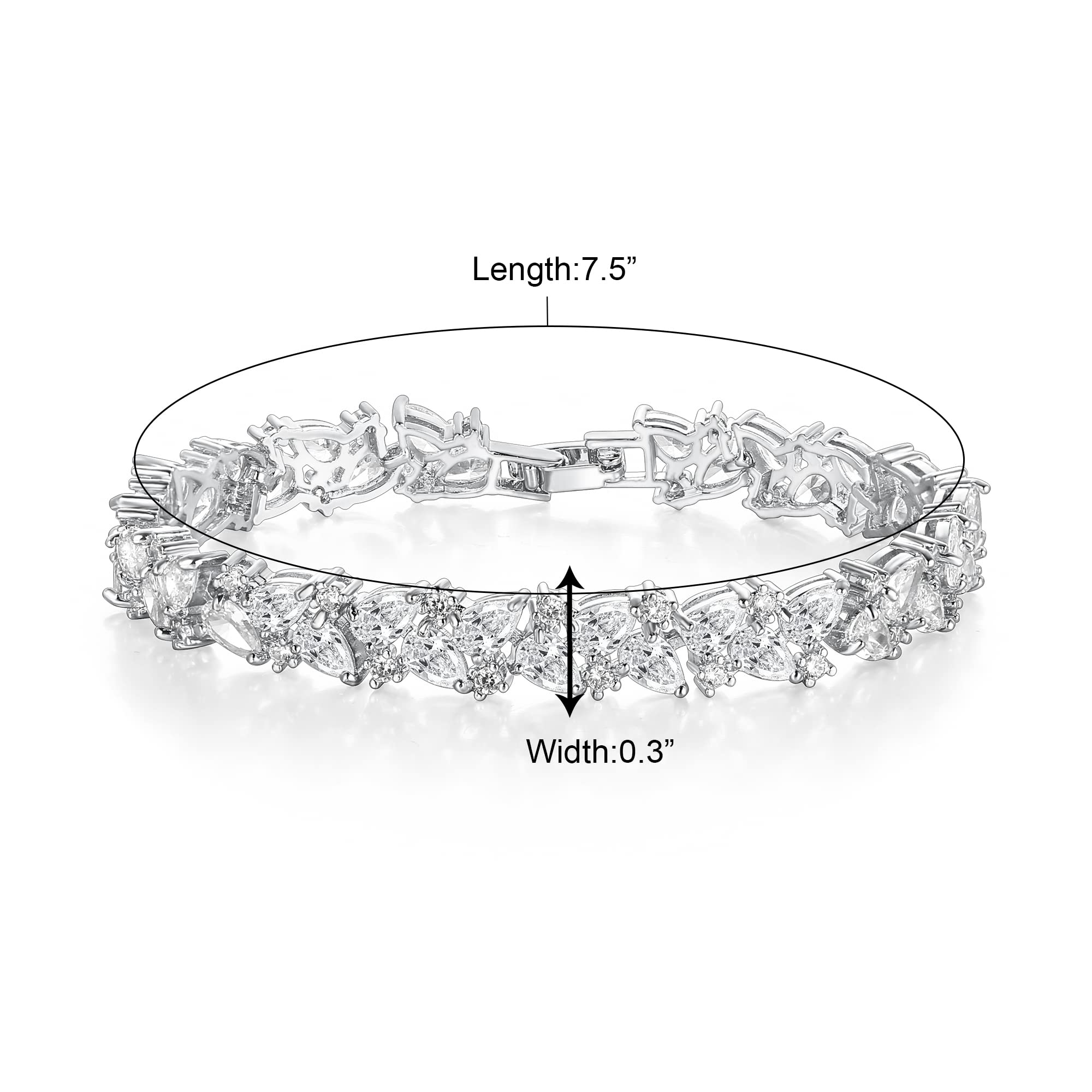 Crysdue Marquise Cubic Zirconia Wedding Bridal & Prom Tennis Bracelets for Brides Bridesmaids, Silver Plated Bracelet Gifts for Women