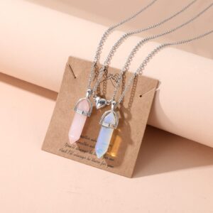 MJartoria BFF Necklace for 2 Crystal Charms Best Friend Necklace Matching Pendant Friendship Necklace for Couples Gifts (Blue+Pink, Matching Heart)