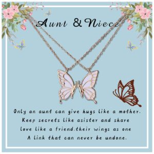 aunt niece matching necklace 2 butterfly matching gift set for 2 thanksgiving mother's day valentine's christmas birthday for auntie (gold)