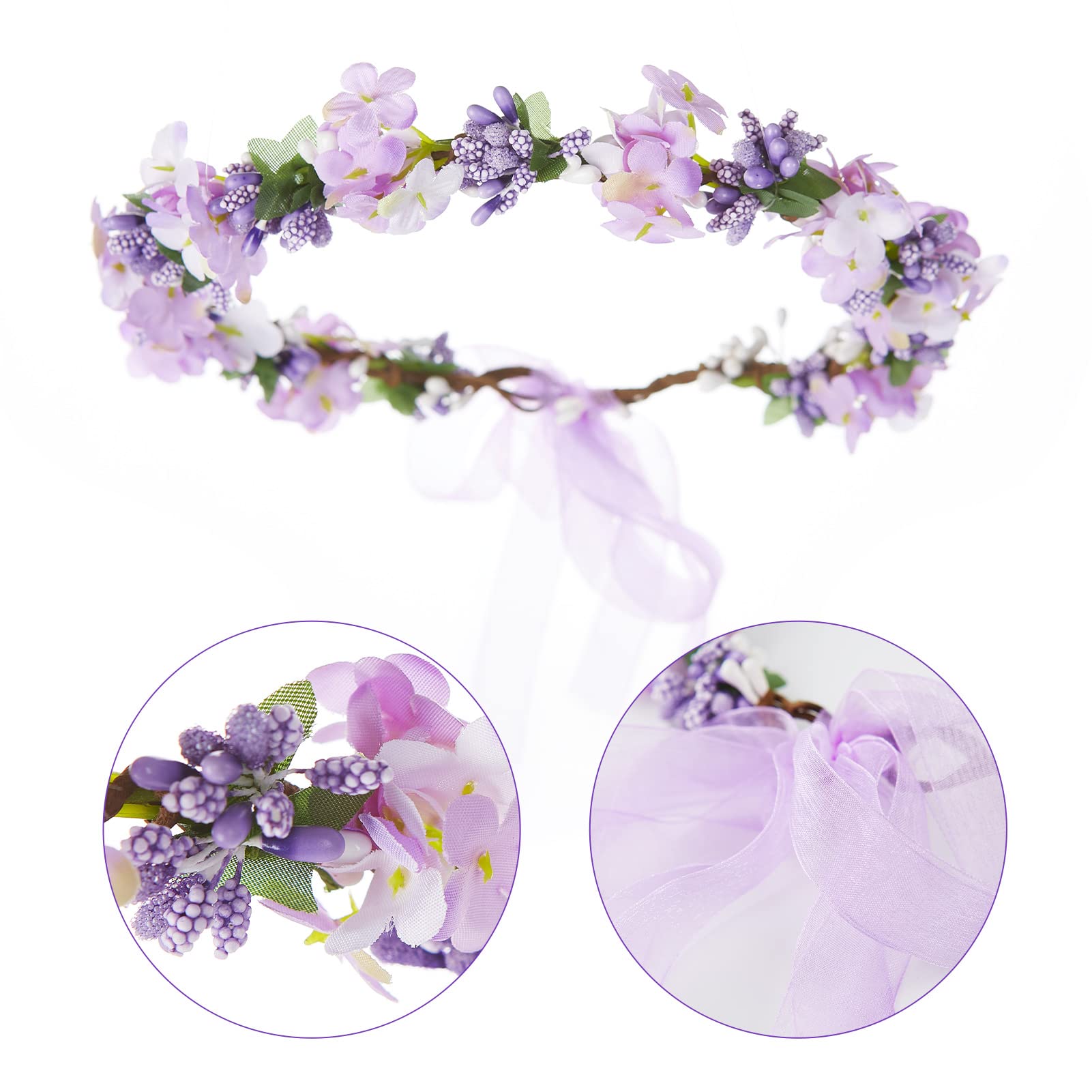 Purple Flower Headpiece with Clip On Earrings Flower Crown Headband for Women Halloween Costume Accessories for Isabella