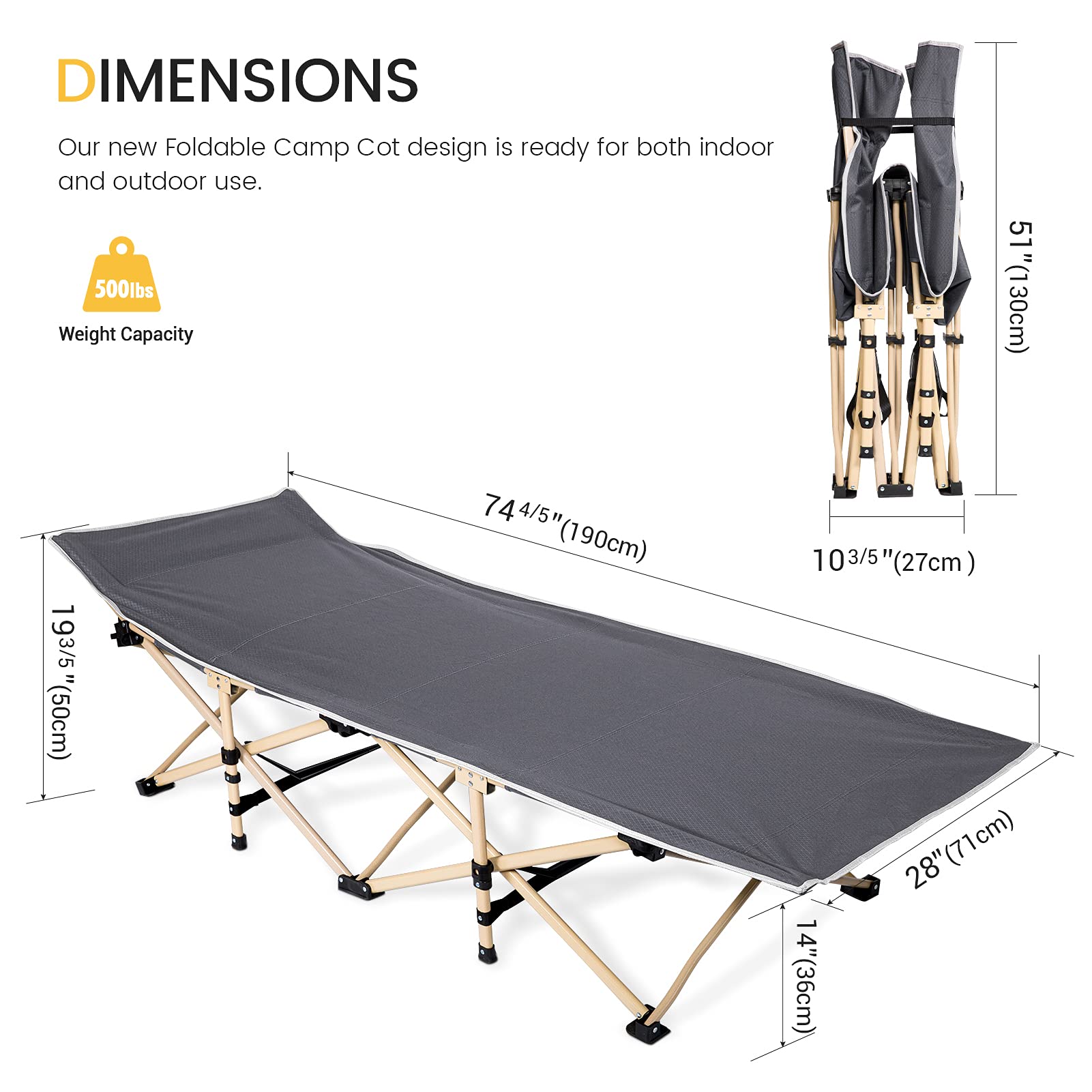 S.Y. Folding Camping Cot for Adult, Portable Folding Bed Suitable Camping Cot for Camping Office Use, Outdoor Marching Recliner, Escort Bed, Grey.