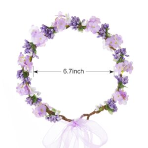 Purple Flower Headpiece with Clip On Earrings Flower Crown Headband for Women Halloween Costume Accessories for Isabella