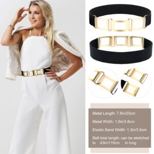 Zhanmai 4 Pieces Belts for Women Metal Gold Stretch Waist Belt Skinny Wide Chain Belt Elastic Belt for Dress (Black, Simple Style)