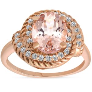 1 3/4ct morganite diamond vintage halo engagement anniversary ring 14k rose gold - size 7