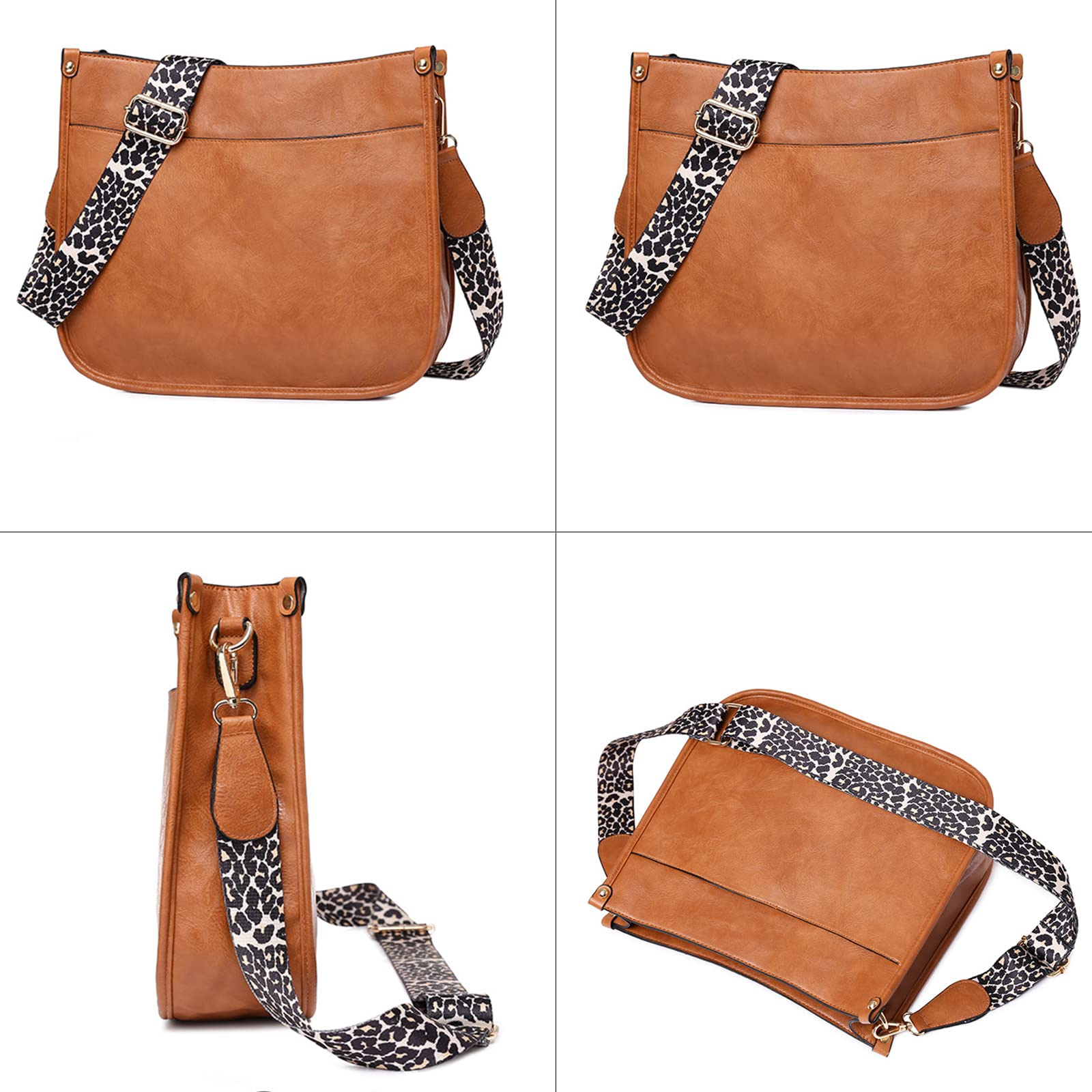 Women Shoulder Crossbody Bag Vintage Handbags Purse with Leopard Guitar Strap Medium Satchel Hobo Bag, Khaki