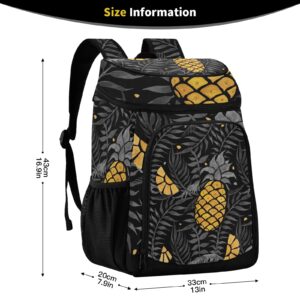 Tropical Pineapples Palm Leaves Cooler Backpack Insulated Leak Proof Beach Cooler Bag 30 Cans Waterproof Lightweight Soft Lunch Picnic Hiking Camping Backpack Cooler for Men Women